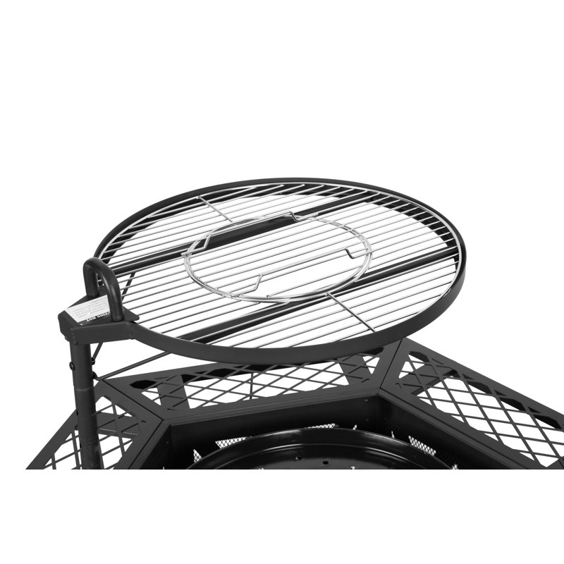 Arlmont & Co. Outdoor Hex-shaped Ranch Wood Burning Fire Pit With Cooking Grill, 37.4 In. Black ...